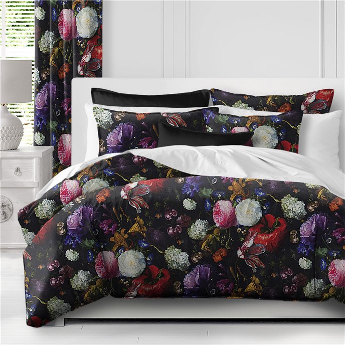 Crystal s Bouquet Black Floral Comforter and Pillow Sham s Set Size Twin by 6ix Tailors Fine Linens PC Fallon